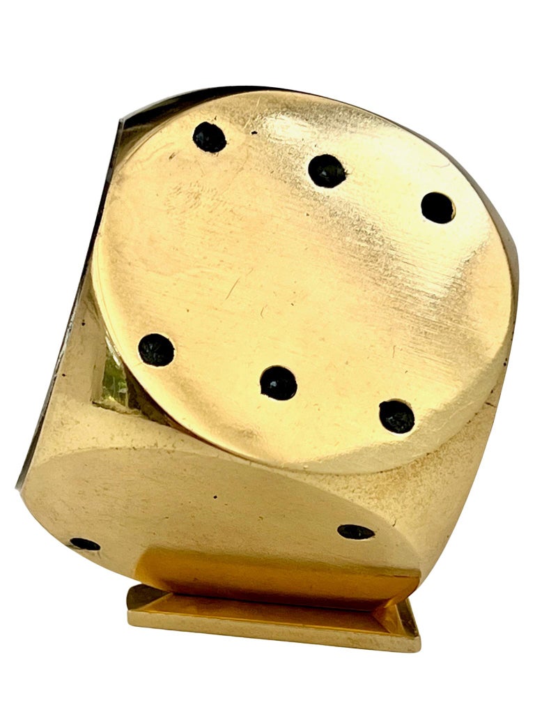 Imhof Mid Century Gold Dice Motif Swiss Alarm Clock For Sale at 1stDibs