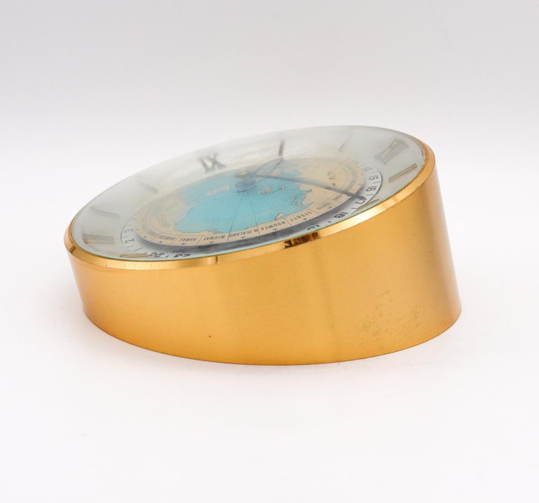 Imhof Switzerland 1960 World Timer 8 Days Desk Clock in Bronze with 24h ...