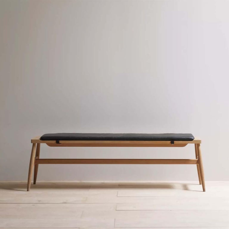 Imo Bench in Oak and Leather Black Pad For Sale at 1stDibs