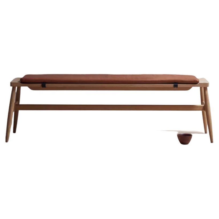 Imo Bench in Oak and Leather Tan Pad For Sale at 1stDibs