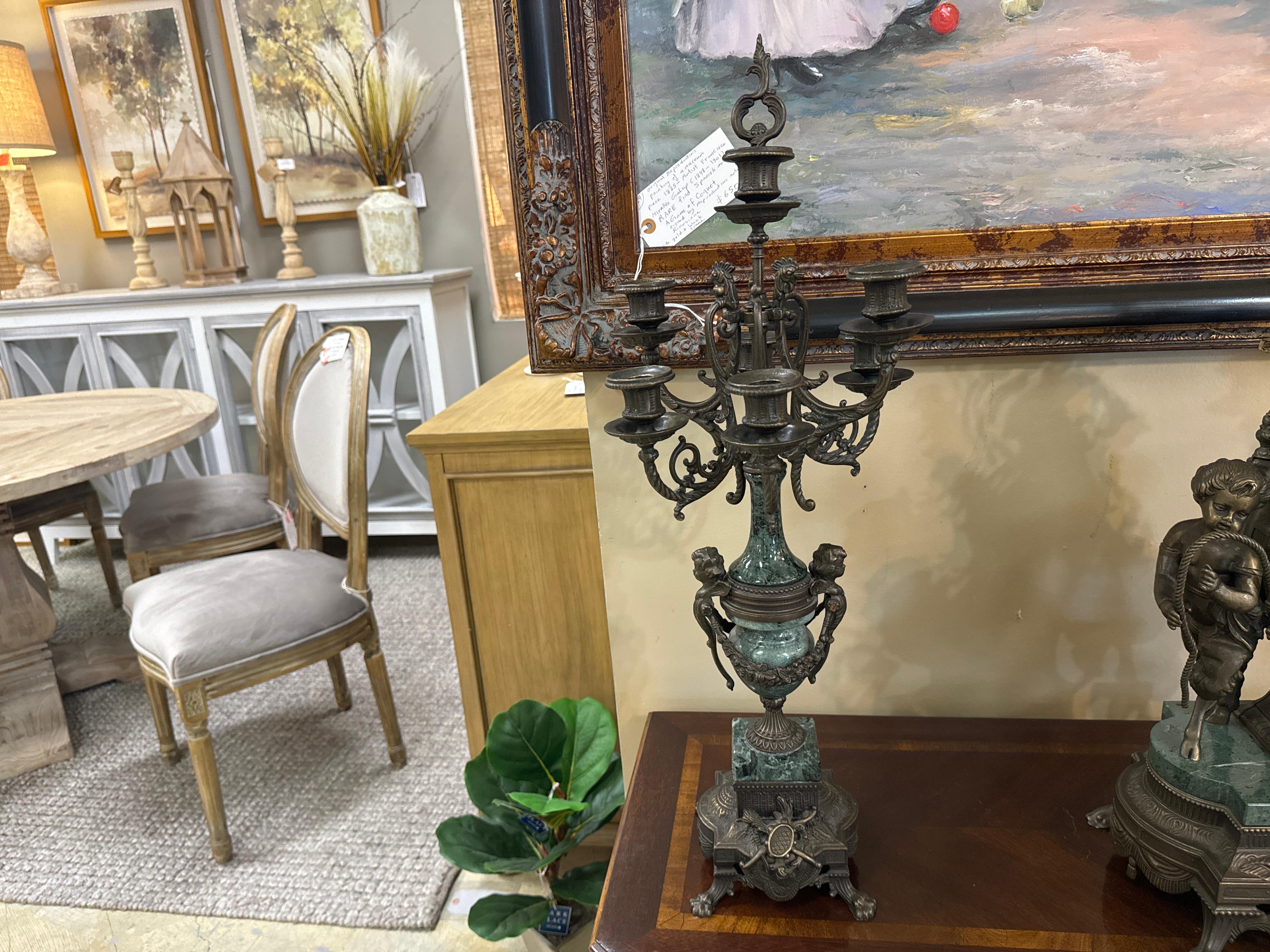 Vintage Lancini Italian Candelabras and Mantle Clock For Sale at 1stDibs