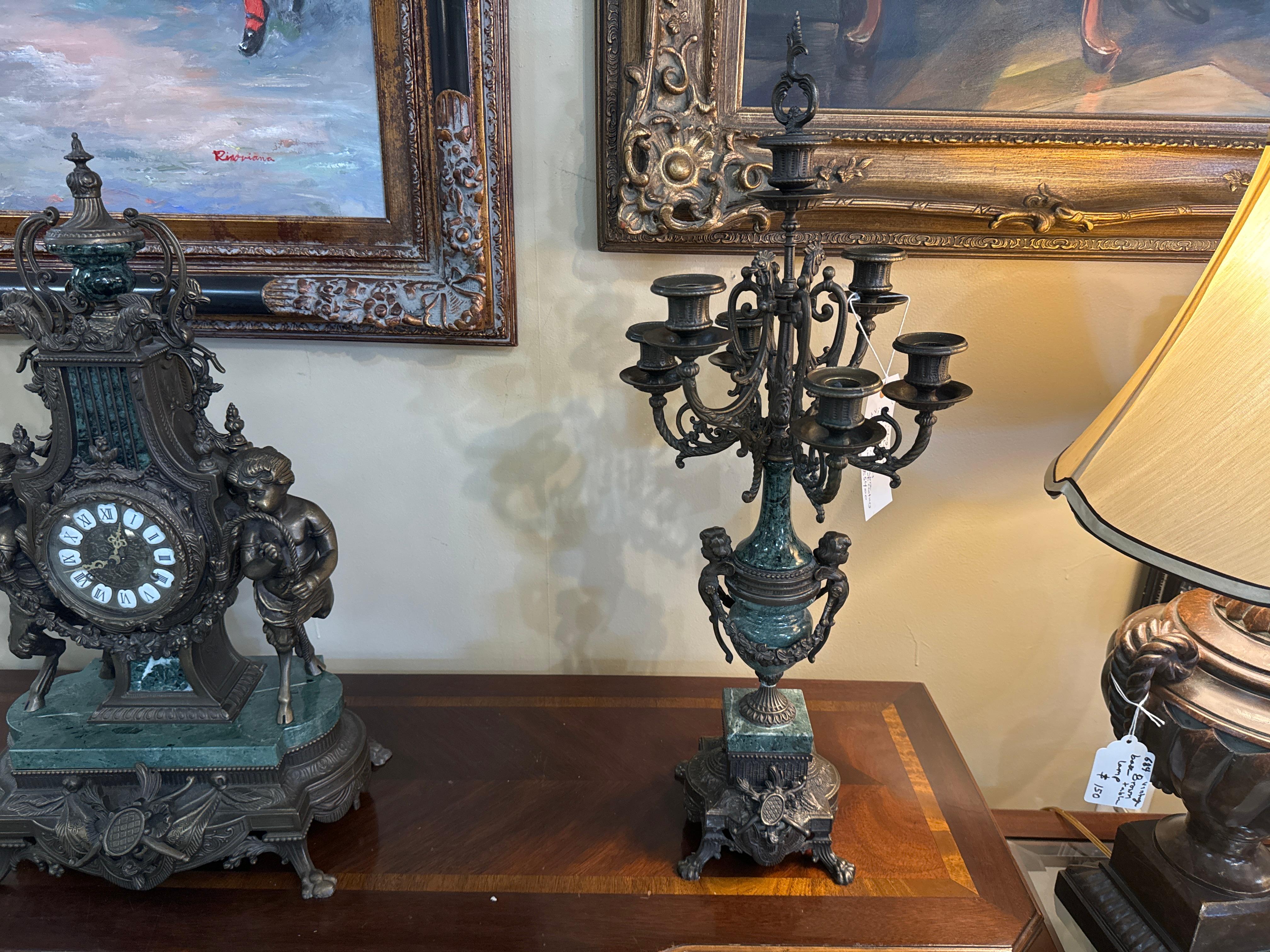 Vintage Lancini Italian Candelabras and Mantle Clock For Sale at 1stDibs