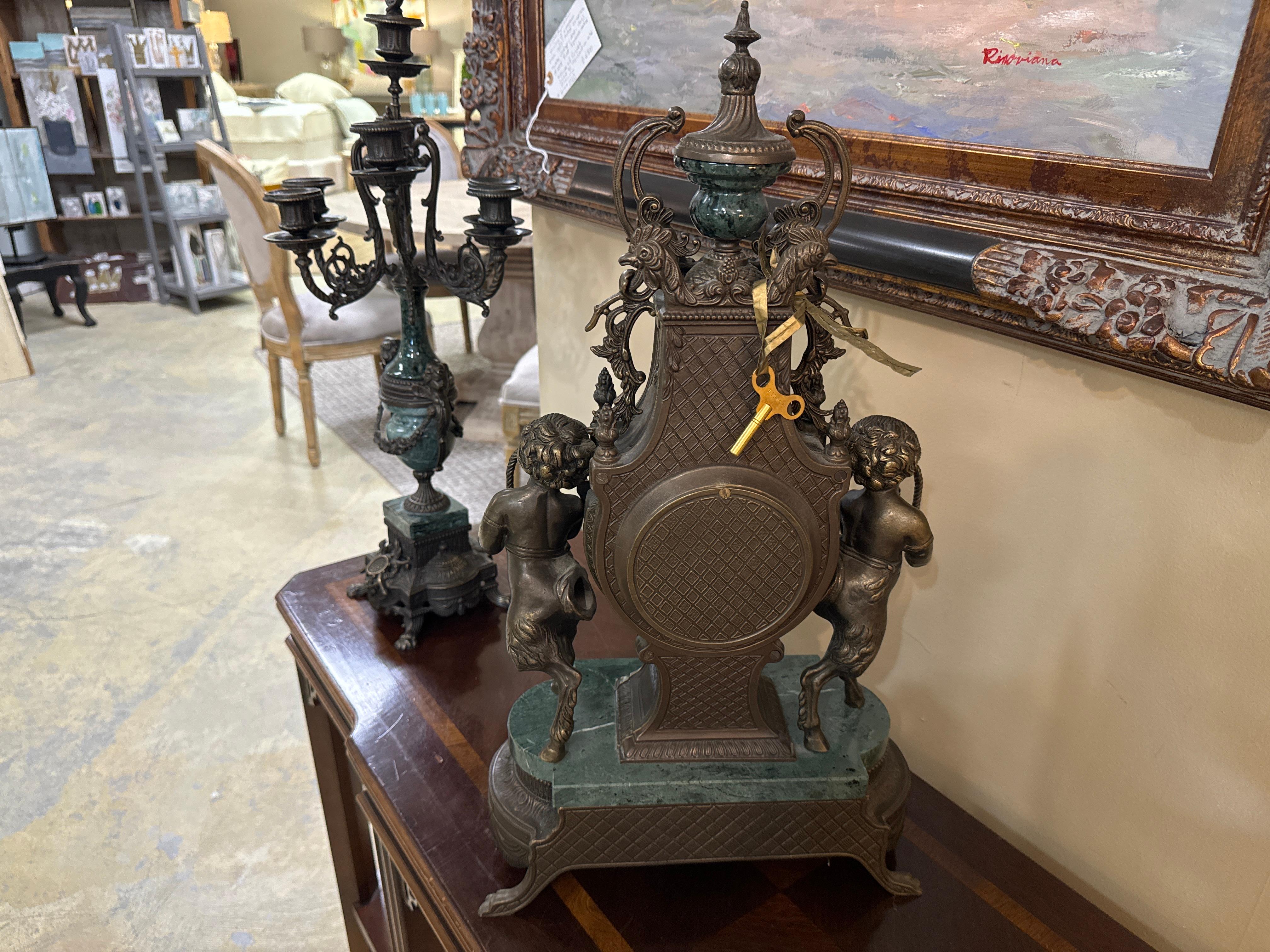 Vintage Lancini Italian Candelabras and Mantle Clock For Sale at 1stDibs