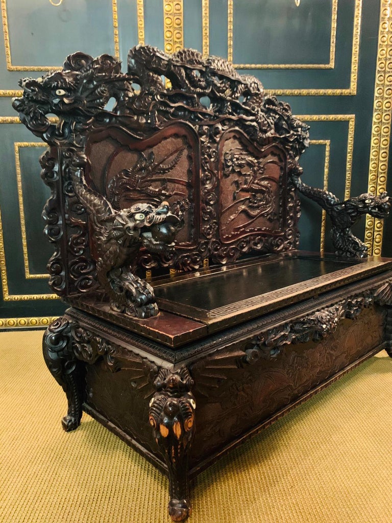 Imperial Chinese Chest Bench with Fully Carved Dragon Motifs of the ...