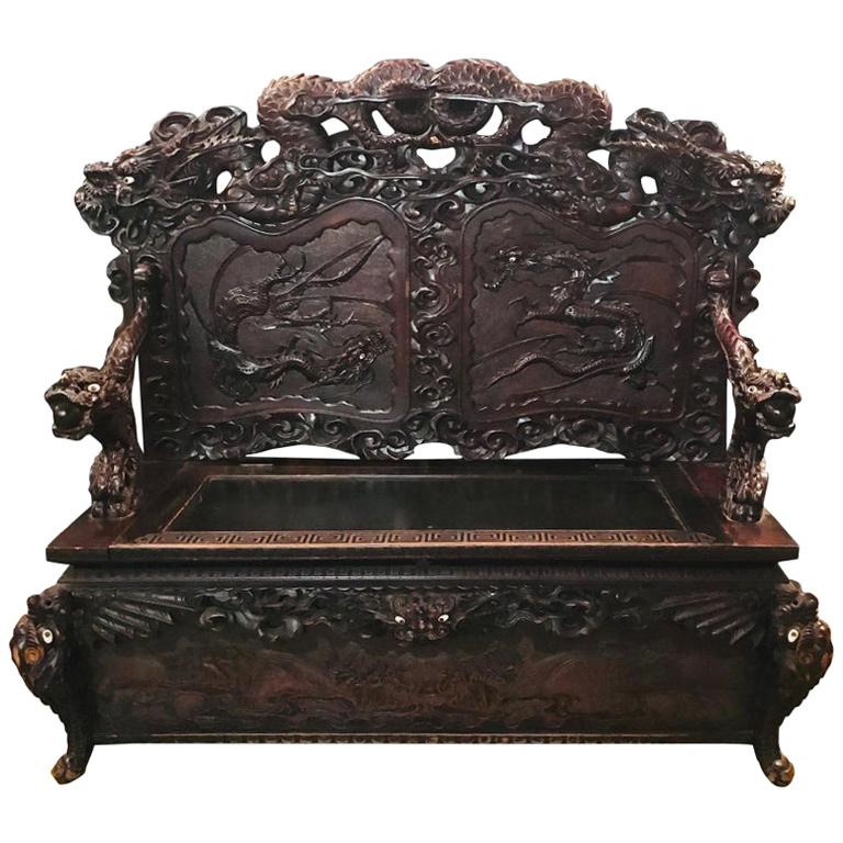 Imperial Chinese Chest Bench with Fully Carved Dragon Motifs of the ...