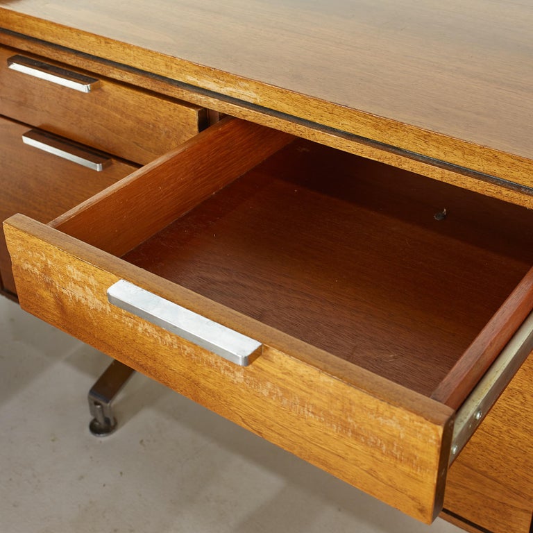 Imperial Desk Company Mid Century Walnut U Shaped Desk with Chrome ...