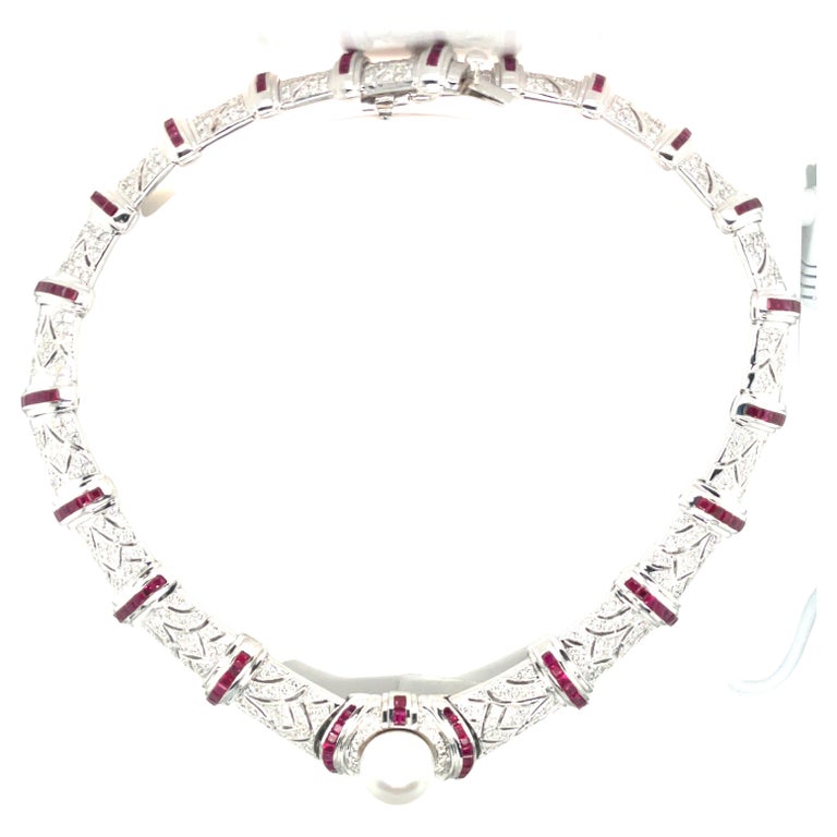 Imperial Diamond, Ruby, and Pearl Necklace For Sale at 1stDibs