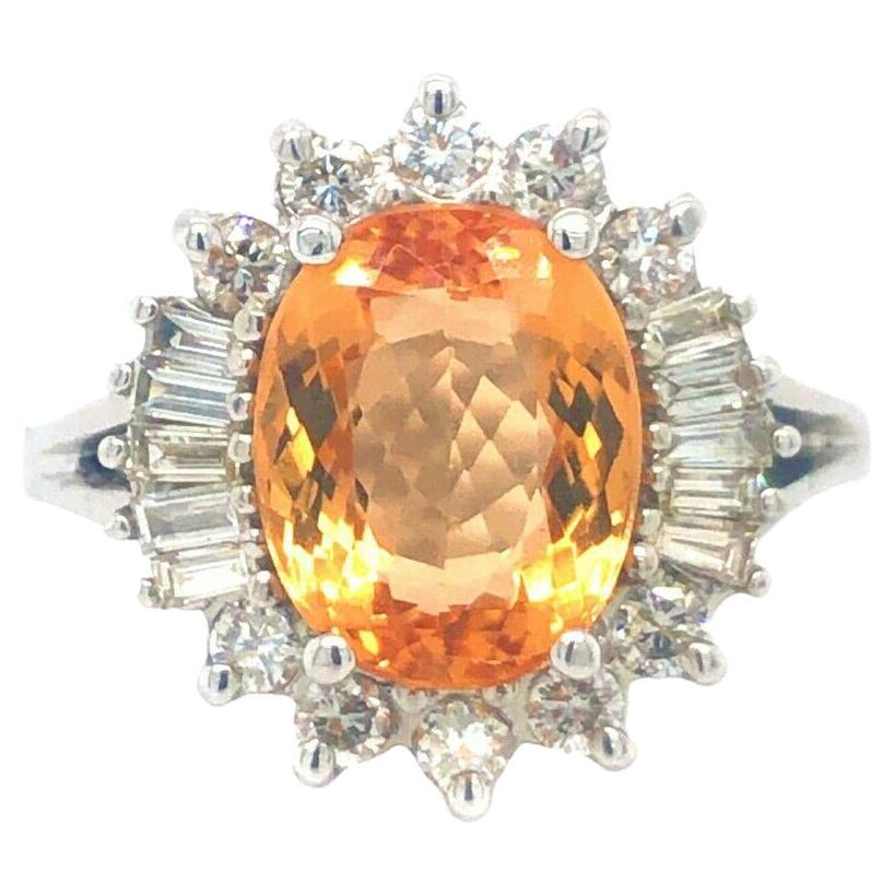 Imperial Golden Topaz and Diamond Halo Cocktail Ring Platinum For Sale ...