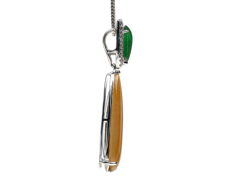 Imperial Green and Yellow Jadeite Jade Pear and Diamond Pendant, Cert ...
