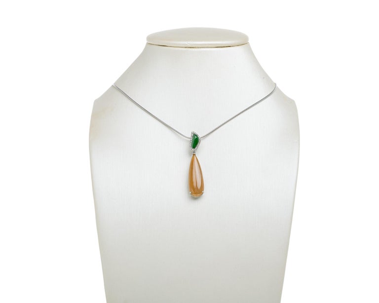 Imperial Green and Yellow Jadeite Jade Pear and Diamond Pendant, Cert ...