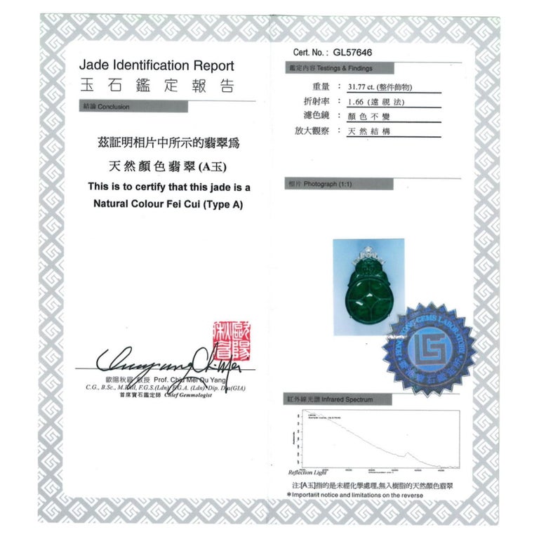 Imperial Green Jadeite Jade Gold Coin and Diamond Pendant, Certified ...