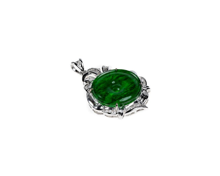 Imperial Green Jadeite Jade Pi Disc and Diamond Pendant, Certified ...