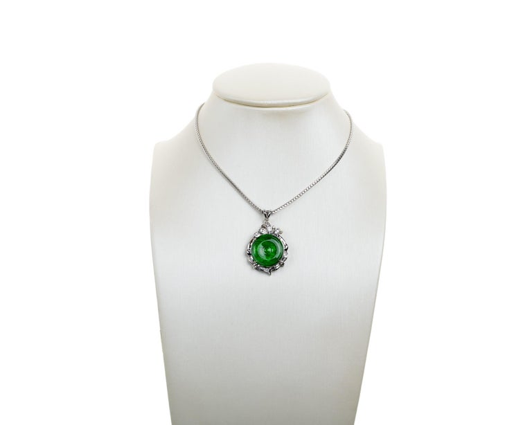 Imperial Green Jadeite Jade Pi Disc and Diamond Pendant, Certified ...