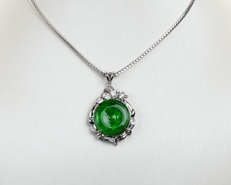 Imperial Green Jadeite Jade Pi Disc and Diamond Pendant, Certified ...