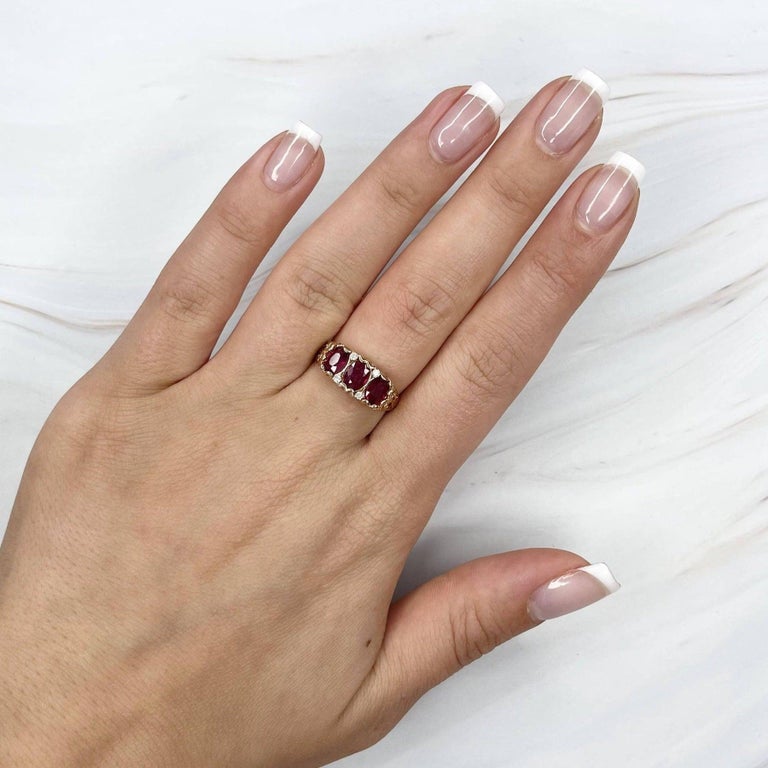 Customizable 18ct Rose Gold Ruby and Diamond Trilogy Ring For Sale at ...