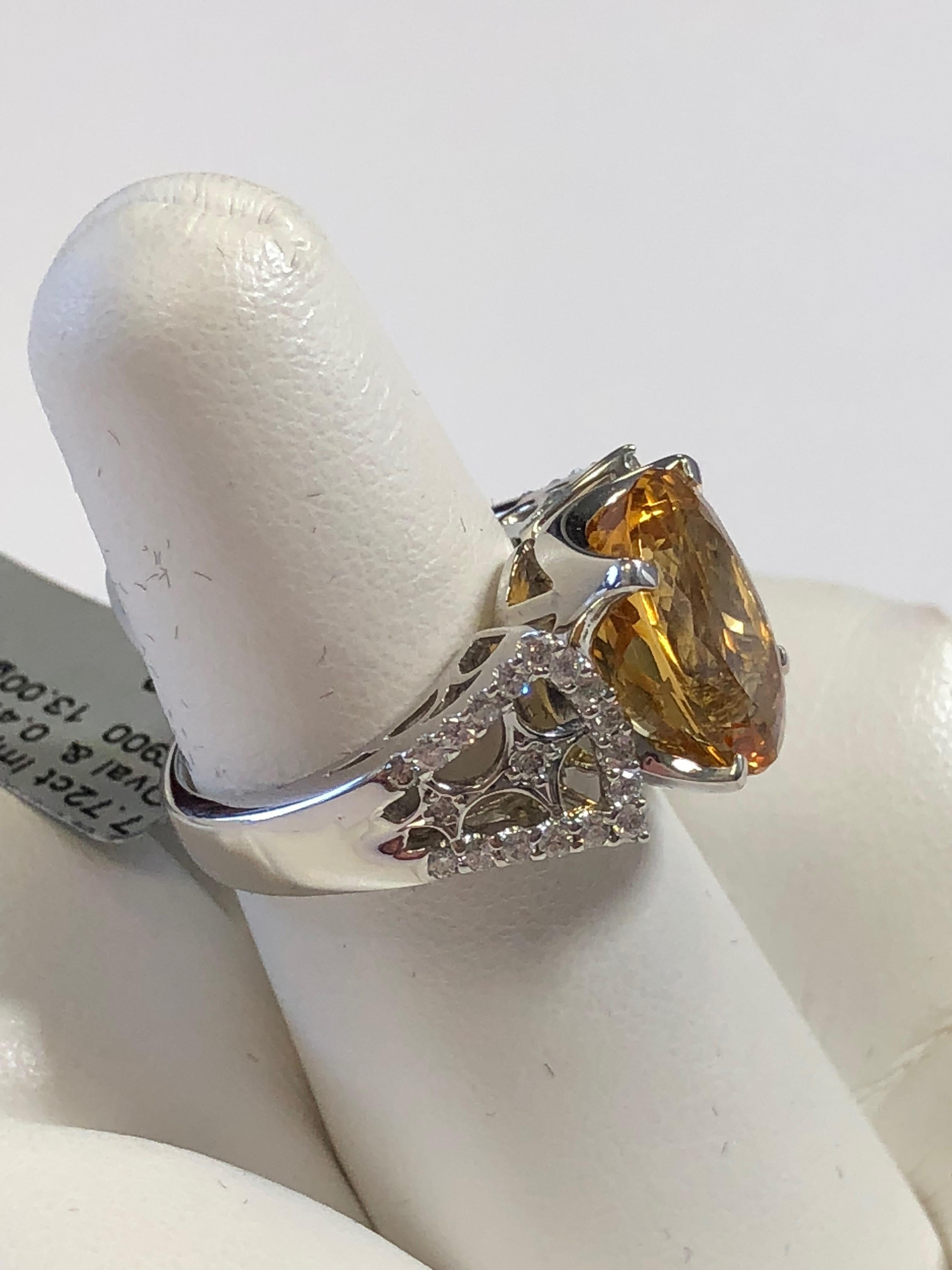 Imperial Orange Topaz Oval and White Diamond Ring in Platinum at 1stDibs