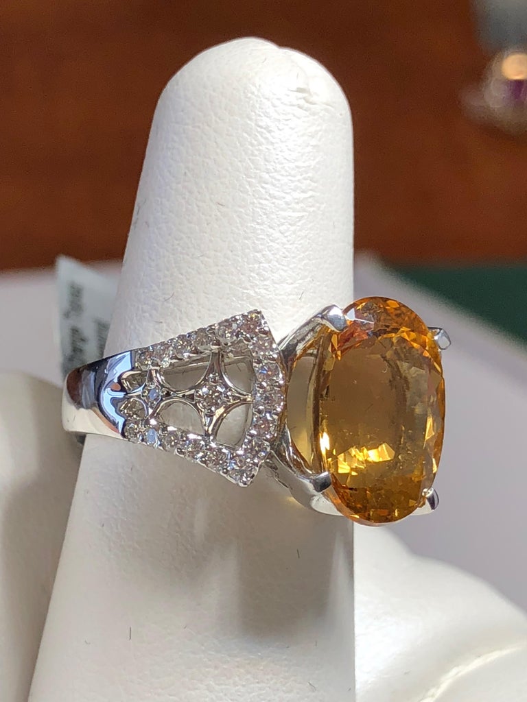 Imperial Orange Topaz Oval and White Diamond Ring in Platinum at 1stDibs