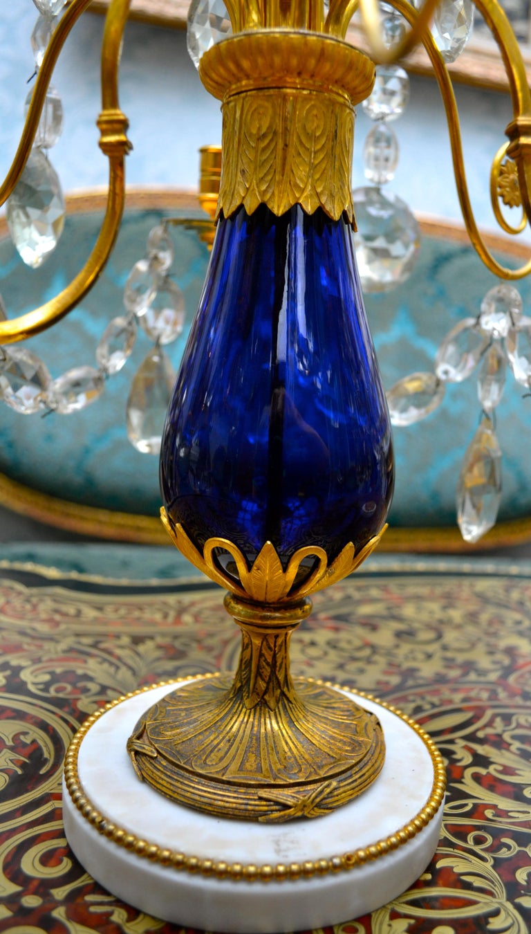 Imperial Russian Crystal Cobalt Blue Glass and Gilt Bronze Girandoles ...