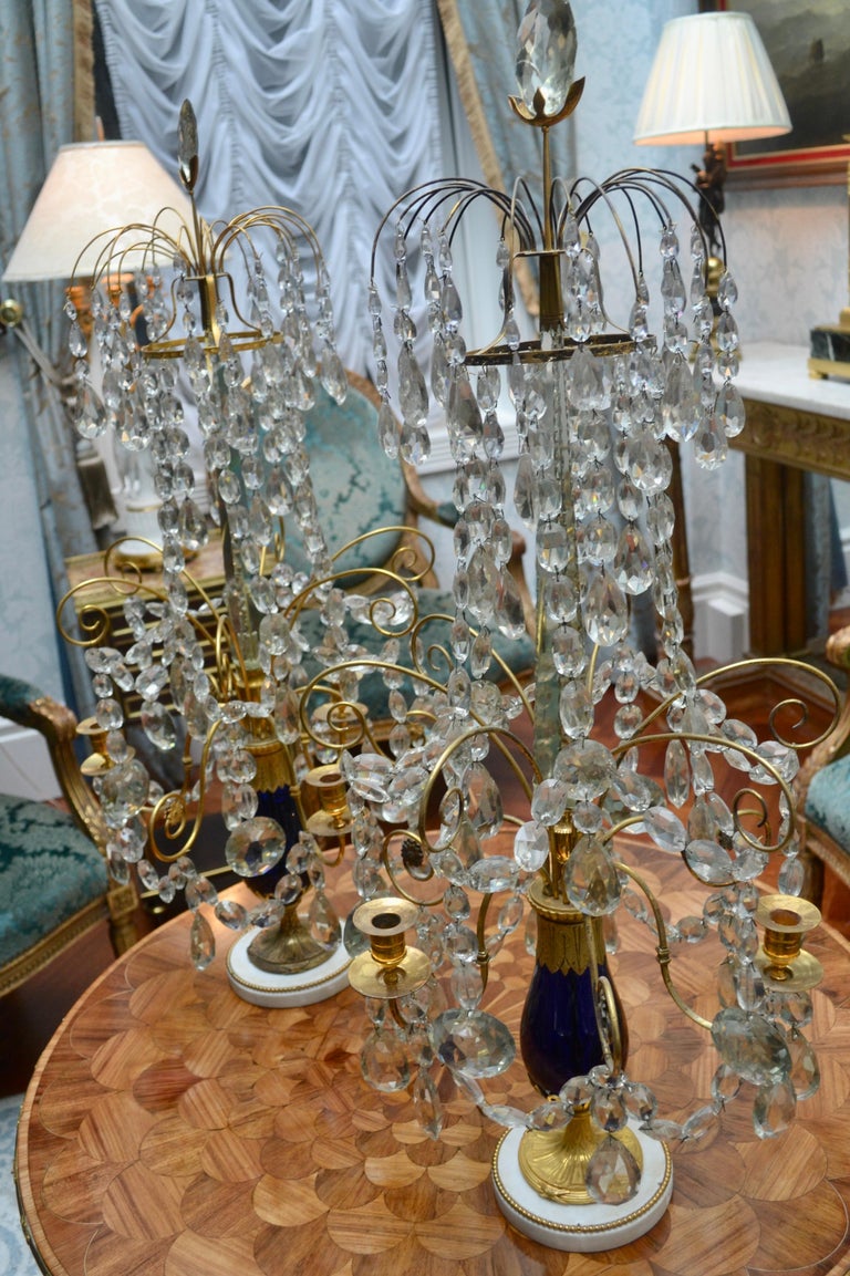 Imperial Russian Crystal Cobalt Blue Glass and Gilt Bronze Girandoles ...