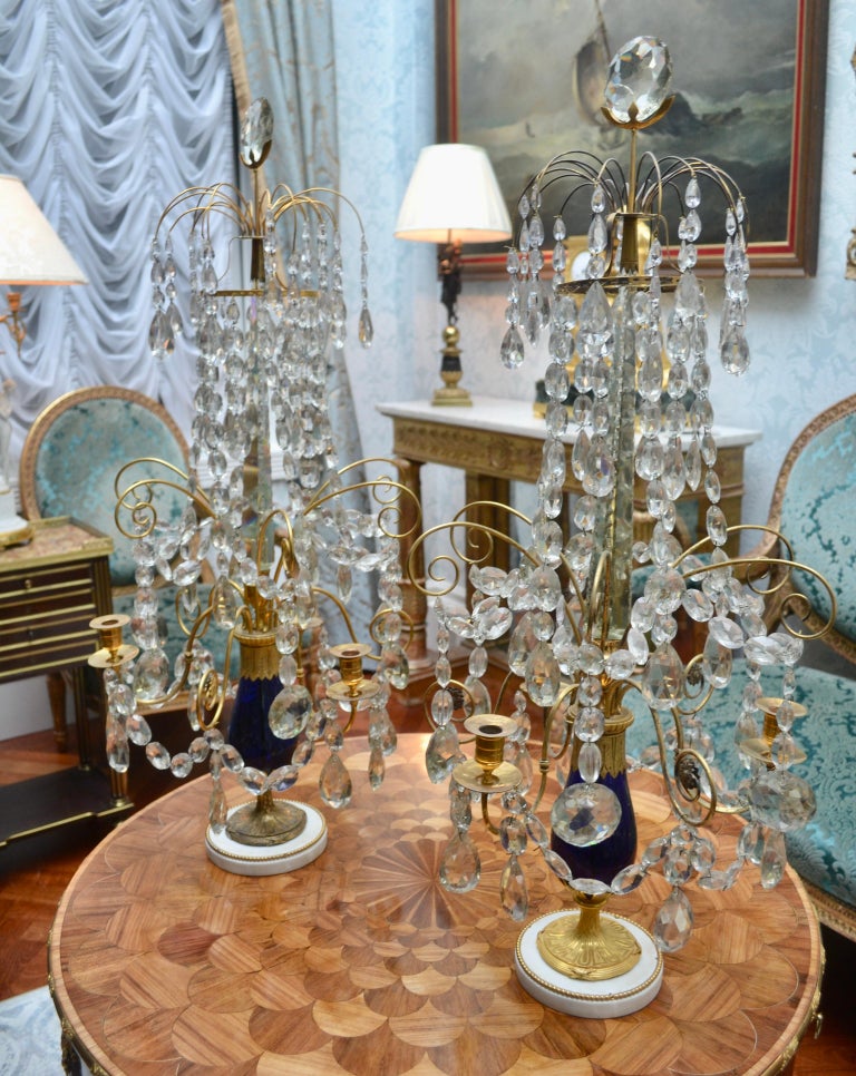 Imperial Russian Crystal Cobalt Blue Glass and Gilt Bronze Girandoles ...