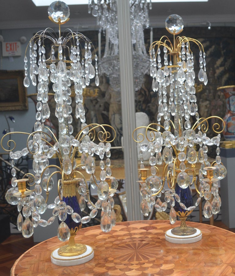 Imperial Russian Crystal Cobalt Blue Glass and Gilt Bronze Girandoles ...