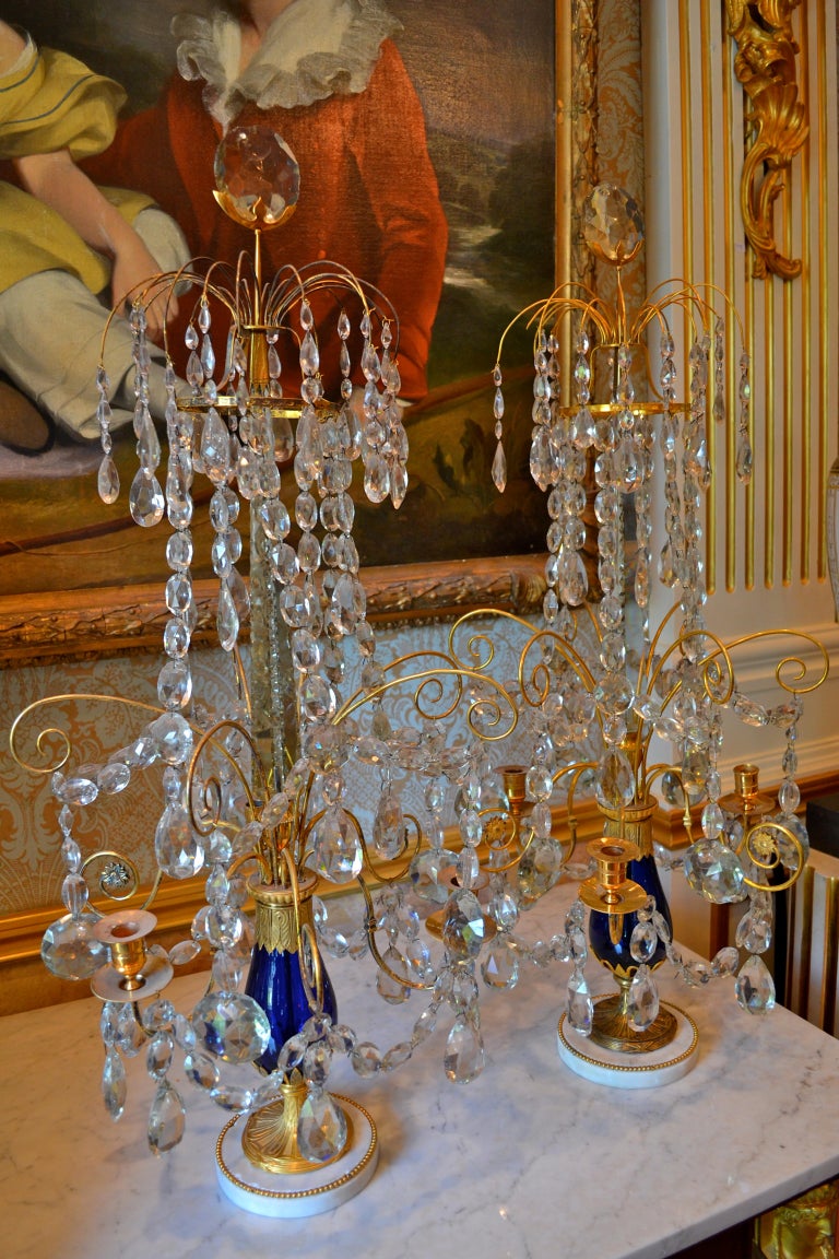 Imperial Russian Crystal Cobalt Blue Glass and Gilt Bronze Girandoles ...