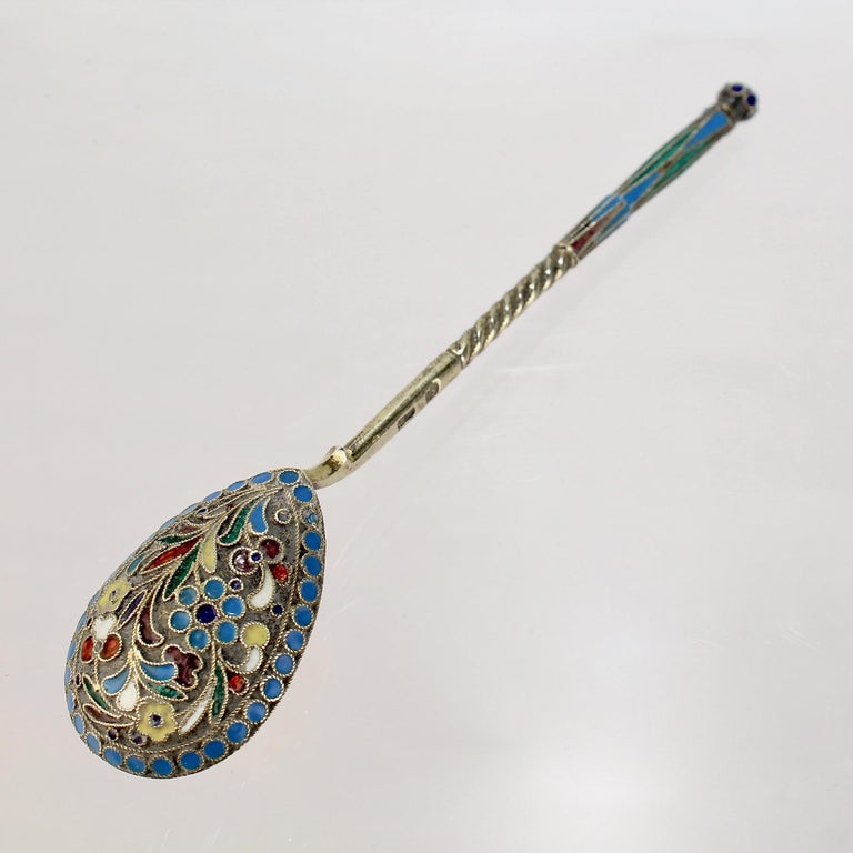 Imperial Russian Silver and Cloisonne Enamel Tea / Kvosh Spoon by Eros ...