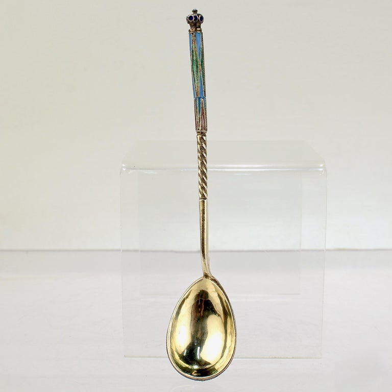 Imperial Russian Silver and Cloisonne Enamel Tea / Kvosh Spoon by Eros ...