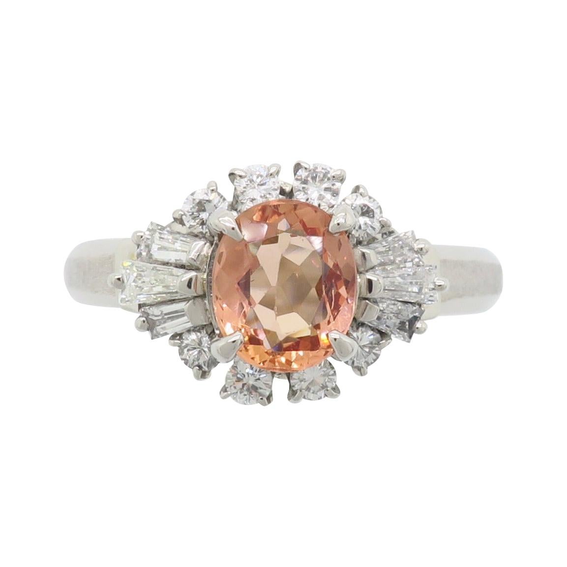 Imperial Topaz and Diamond Cocktail Ring in Platinum at 1stDibs