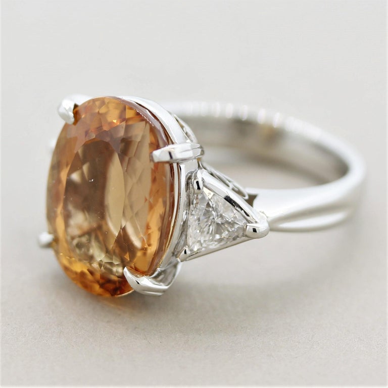 Imperial Topaz Diamond 3-Stone Platinum Ring For Sale at 1stDibs