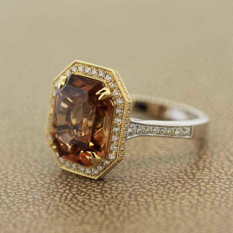 Imperial Topaz Diamond Gold Two-Tone Ring, GIA Certified For Sale at ...
