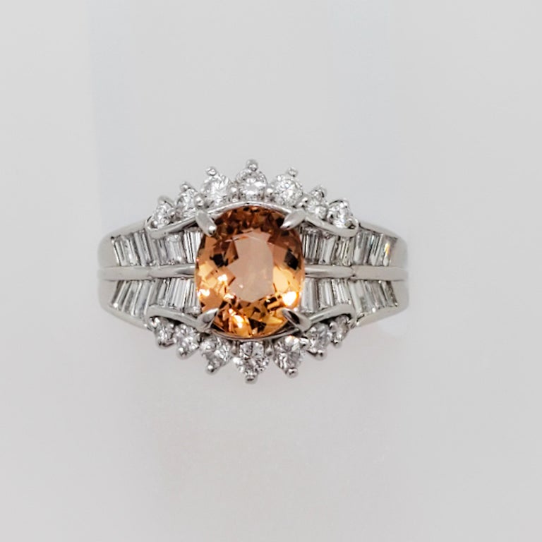 Imperial Topaz Oval and White Diamond Cocktail Ring in Platinum For ...