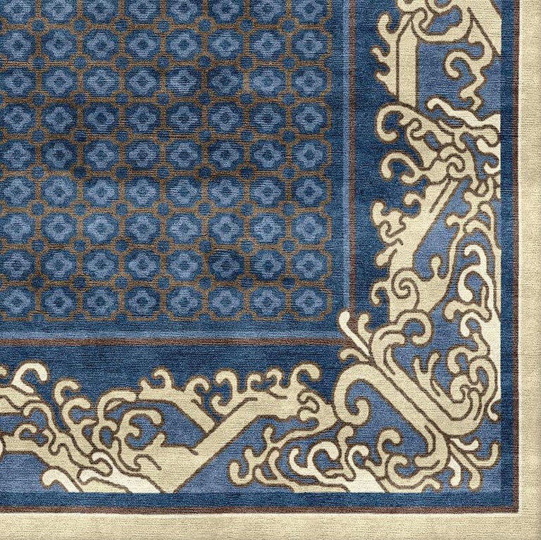 Blue Chinoiserie Traditional Hand Knotted Wool Silk Rug - Imperial ...