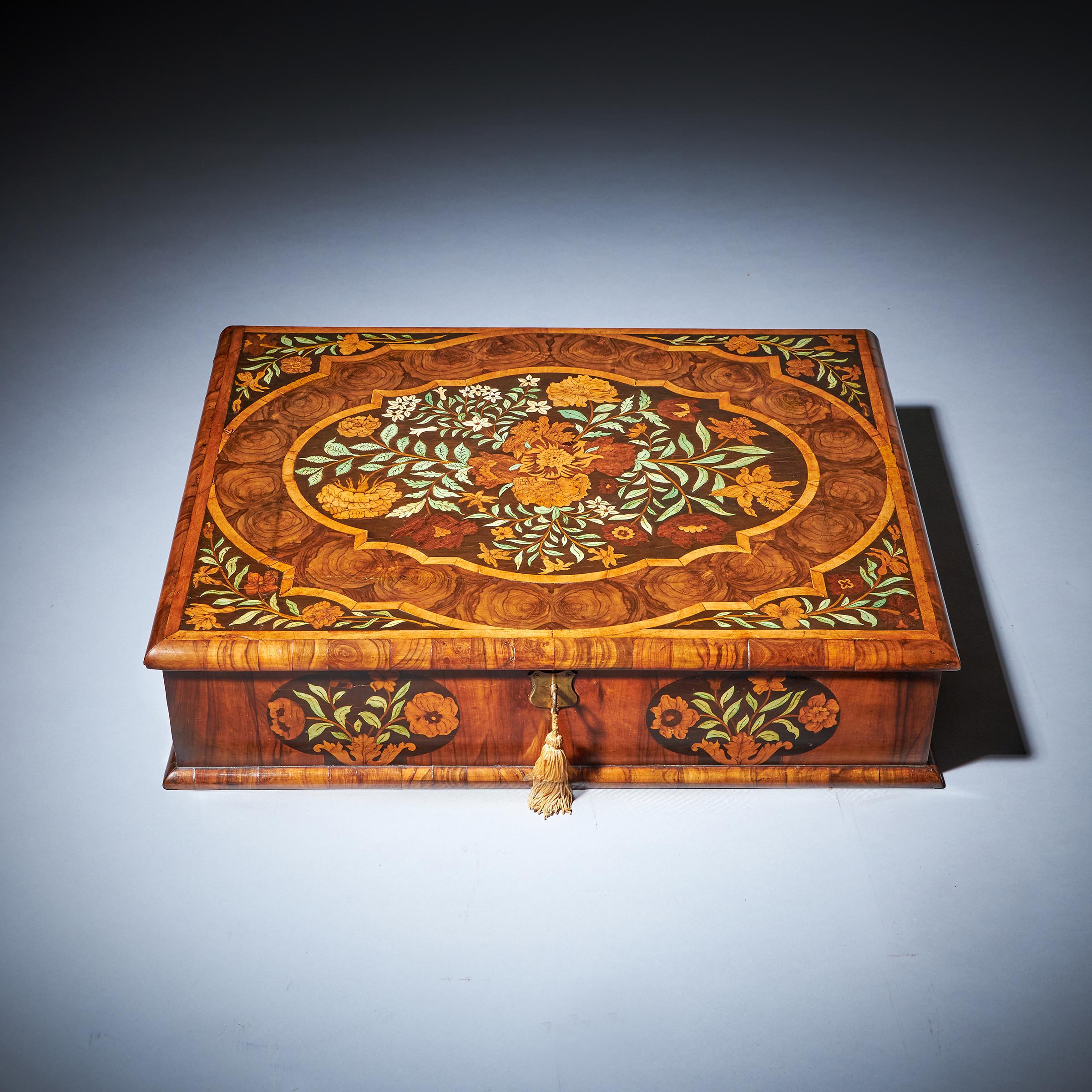 Important 17th Century Charles II Marquetry Olive Oyster Lace Box ...