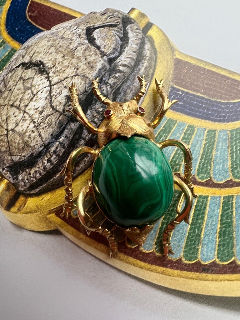 Important 18K gold Ruby malachite Scarab brooch For Sale at 1stDibs