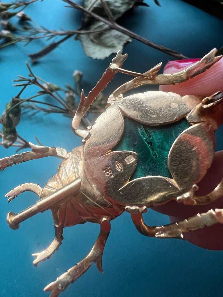 Important 18K gold Ruby malachite Scarab brooch For Sale at 1stDibs