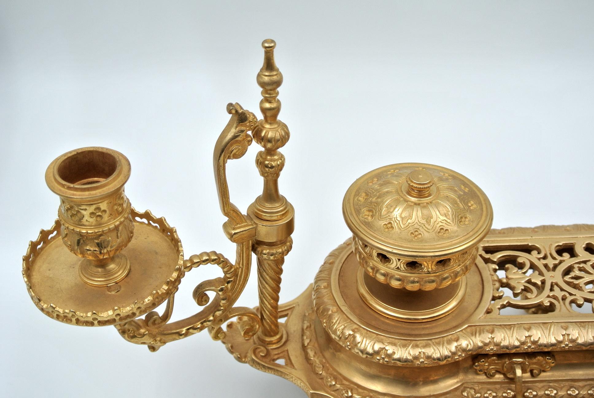 Important 19th Century Gilded Bronze Inkwell For Sale at 1stDibs