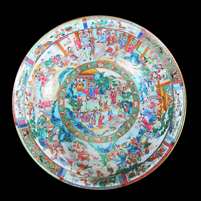 Important 21 inch Chinese Export Canton Porcelain Punch Bowl at 1stDibs