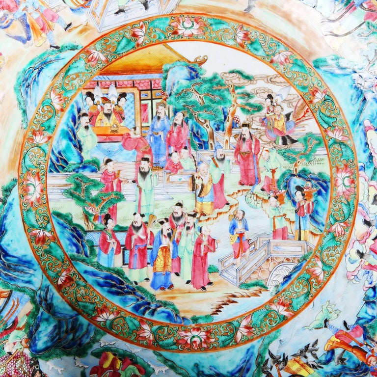 Important 21 inch Chinese Export Canton Porcelain Punch Bowl at 1stDibs