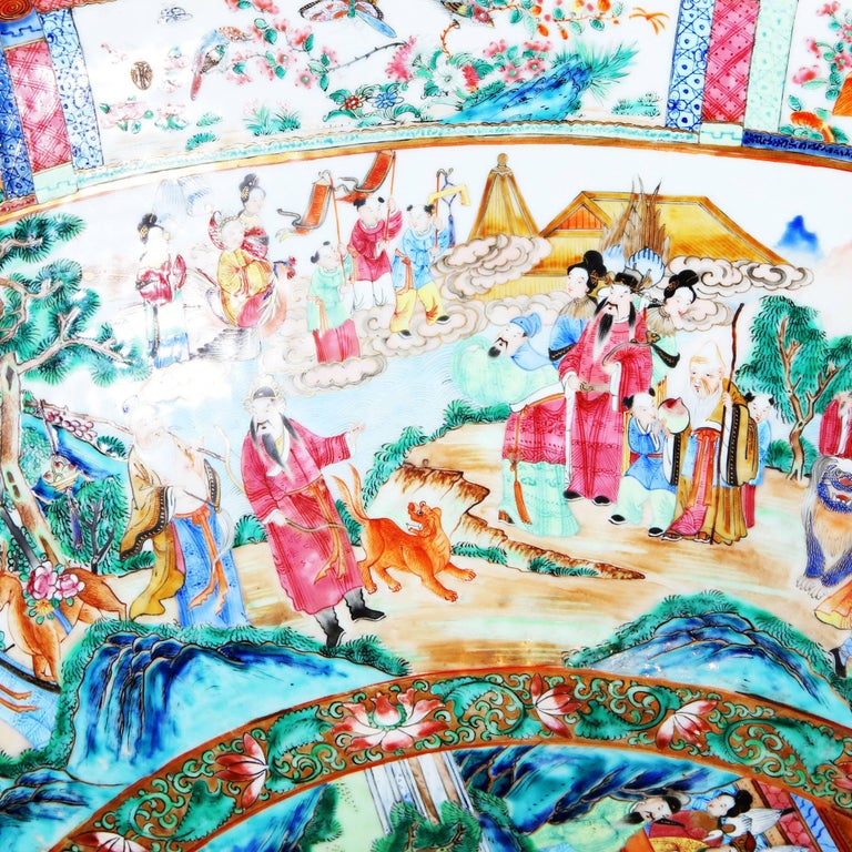 Important 21 inch Chinese Export Canton Porcelain Punch Bowl at 1stDibs