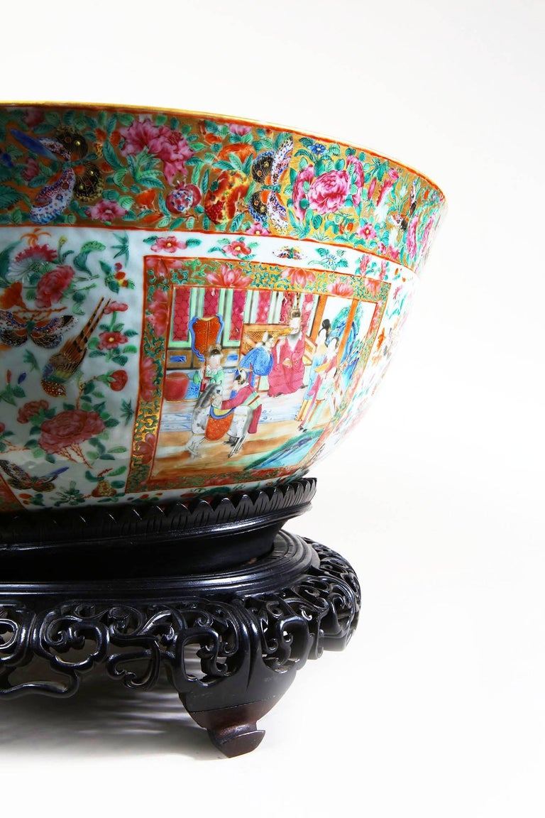 Important 21 inch Chinese Export Canton Porcelain Punch Bowl at 1stDibs