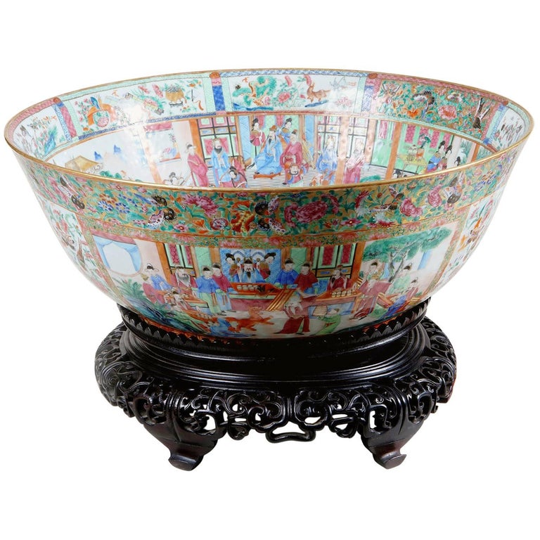 Important 21 inch Chinese Export Canton Porcelain Punch Bowl at 1stDibs