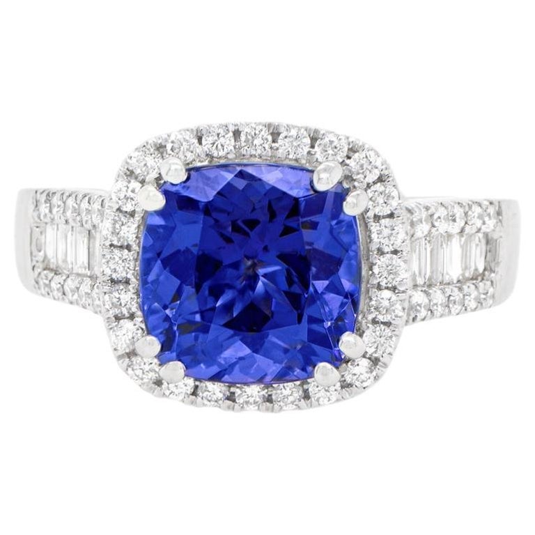 Important 3.90 Carat Tanzanite Ring with Diamond Halo Platinum For Sale ...