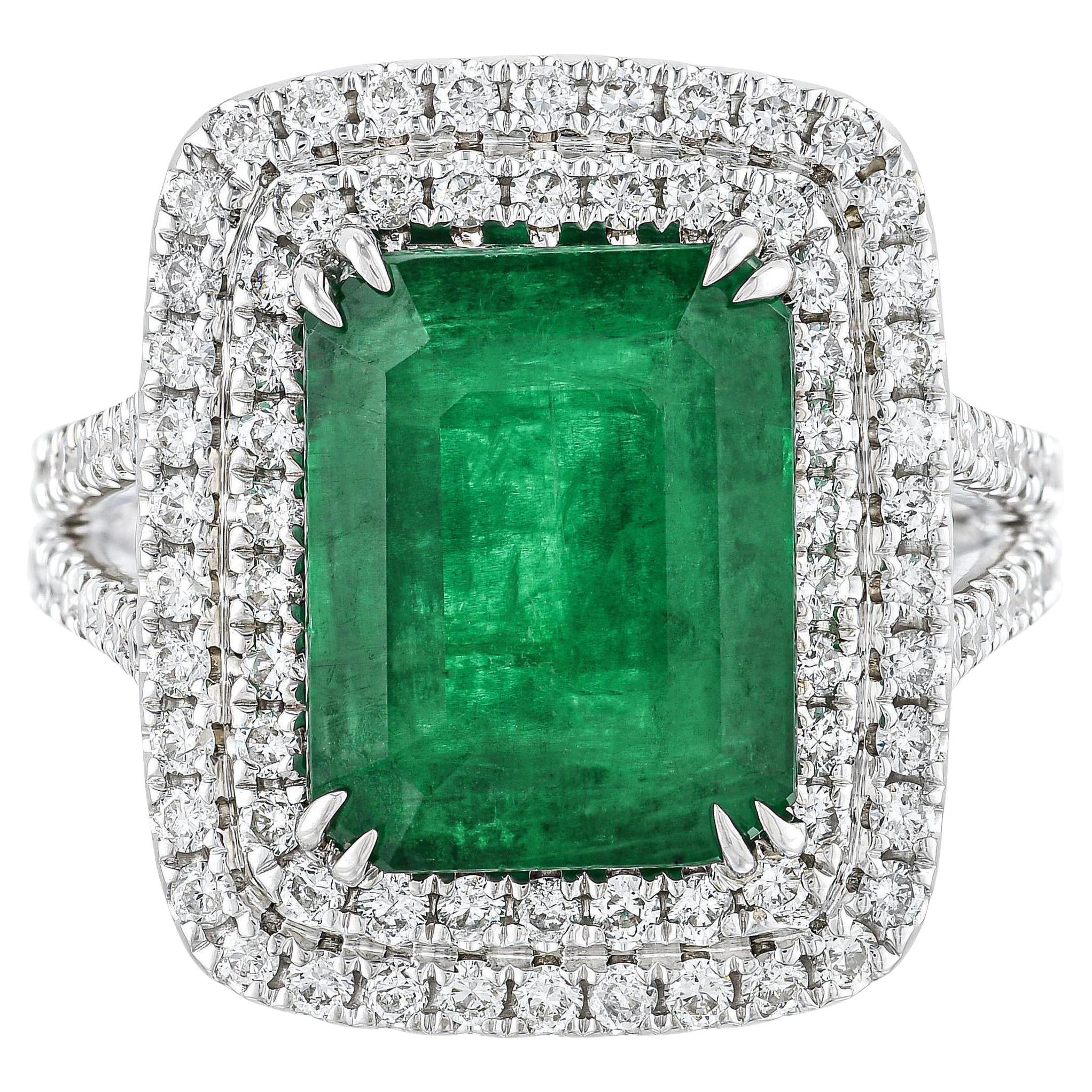 Important 4.34 Carat Natural Emerald Ring Set with 1 Carat Diamond ...