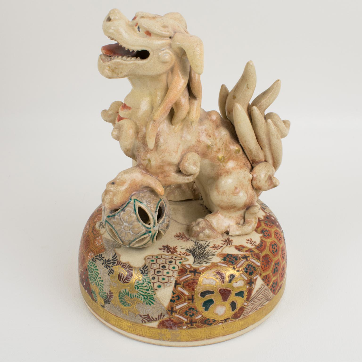 Important Antique Japanese Meiji Satsuma Covered Urn Vase with Foo Dog ...