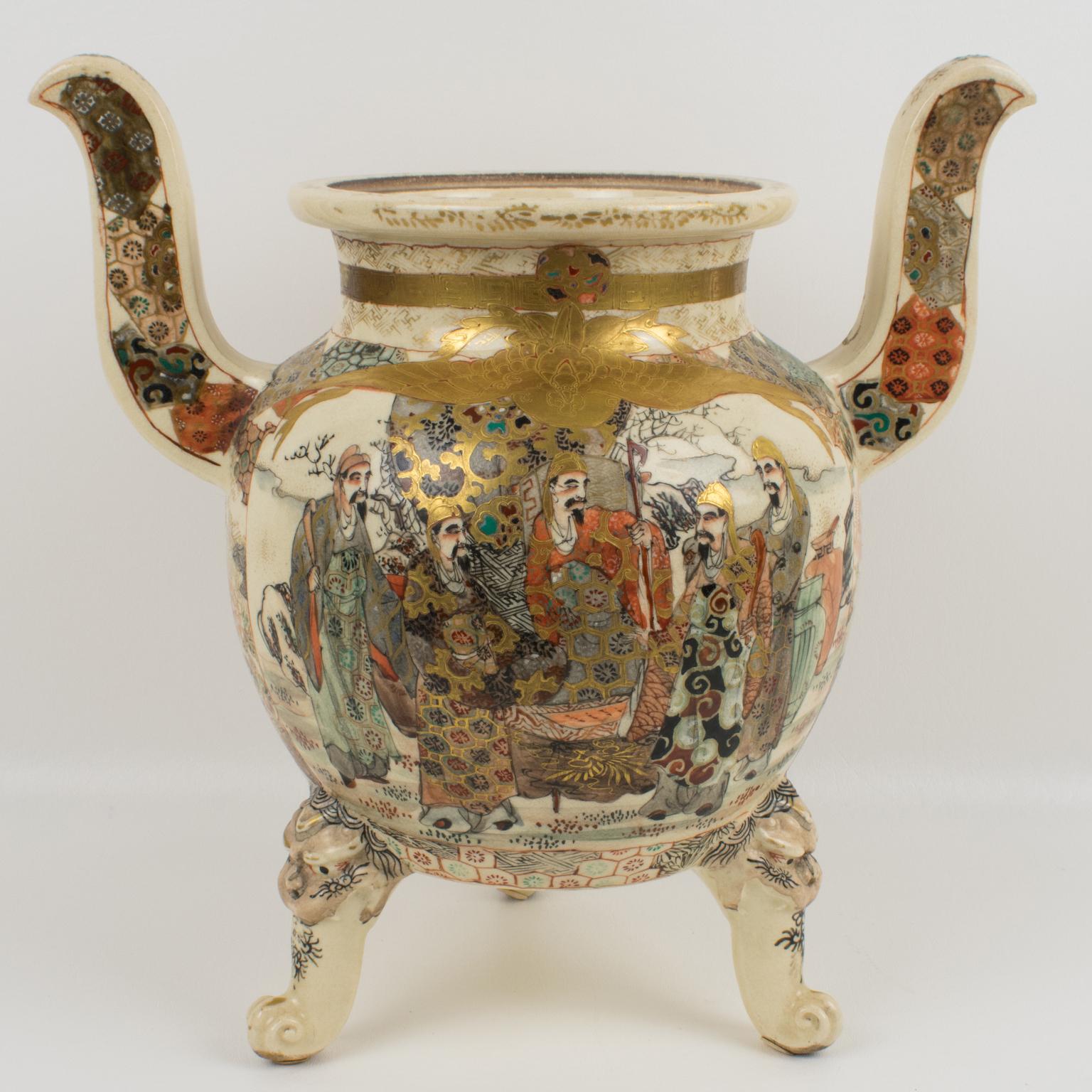 Important Antique Japanese Meiji Satsuma Covered Urn Vase with Foo Dog ...