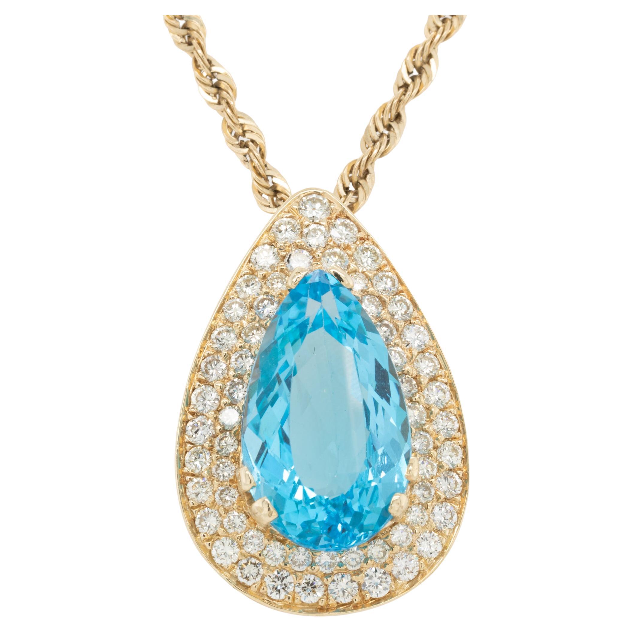Important Blue Topaz Pendant 22 Carats with Diamonds For Sale at 1stDibs