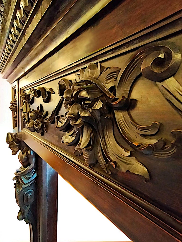 Important Carved Wooden Fireplace, Late 1800s For Sale at 1stDibs