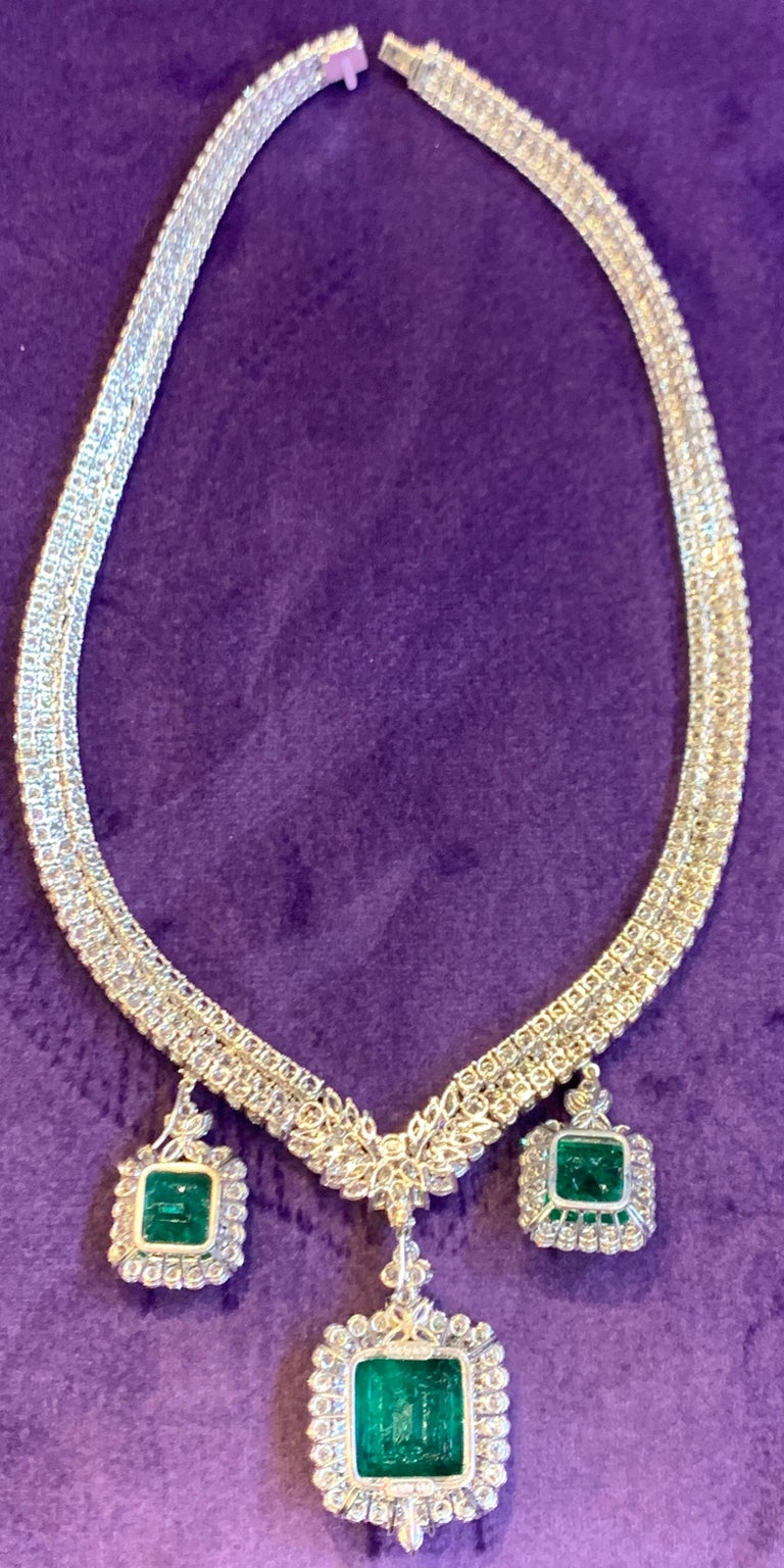 Certified Colombian Emerald and Diamond Necklace For Sale at 1stDibs