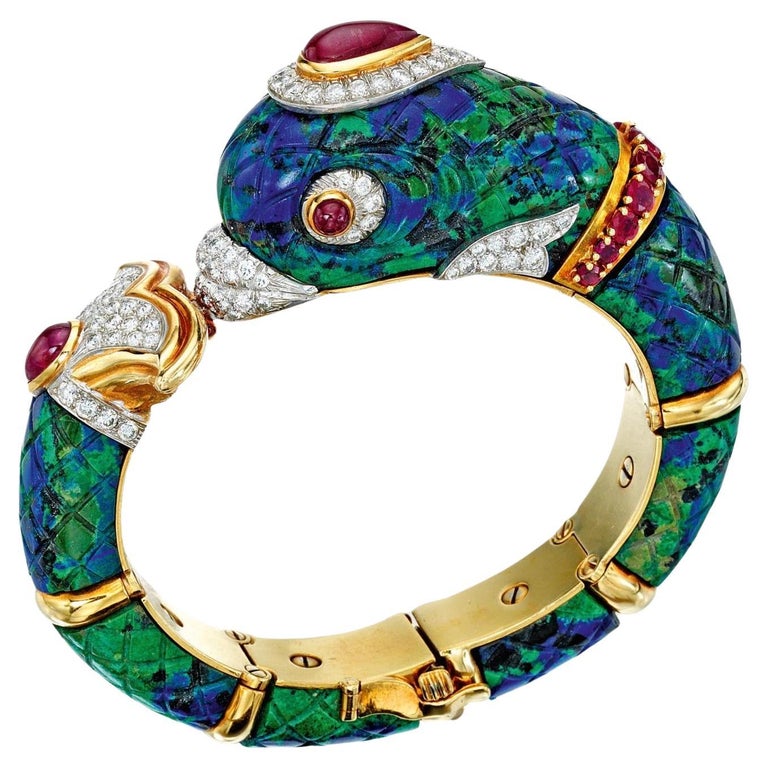 Important David Webb Azurmalachite Dolphin Bracelet at 1stDibs